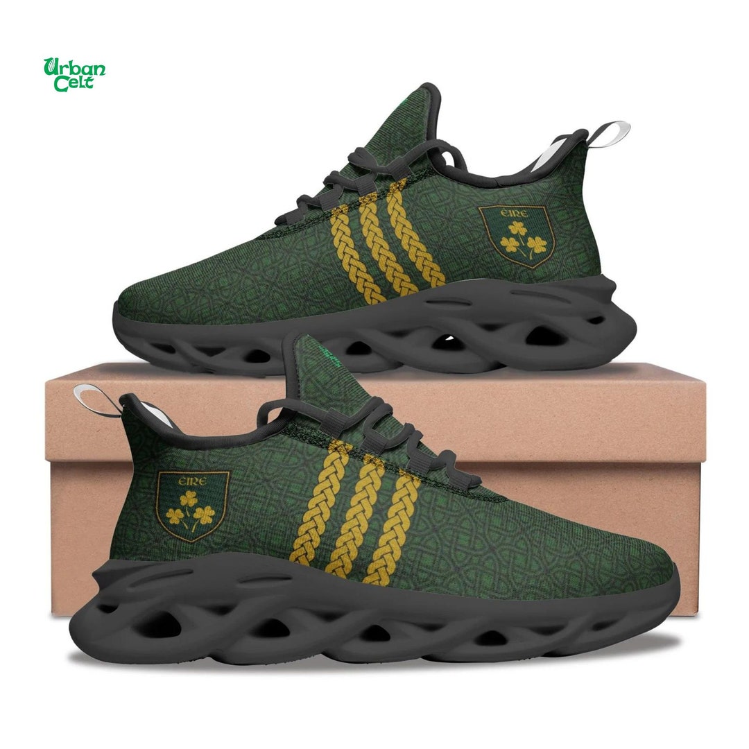 Éire Premier Green & Gold Trainers With Celtic Knot Style Stripes ...