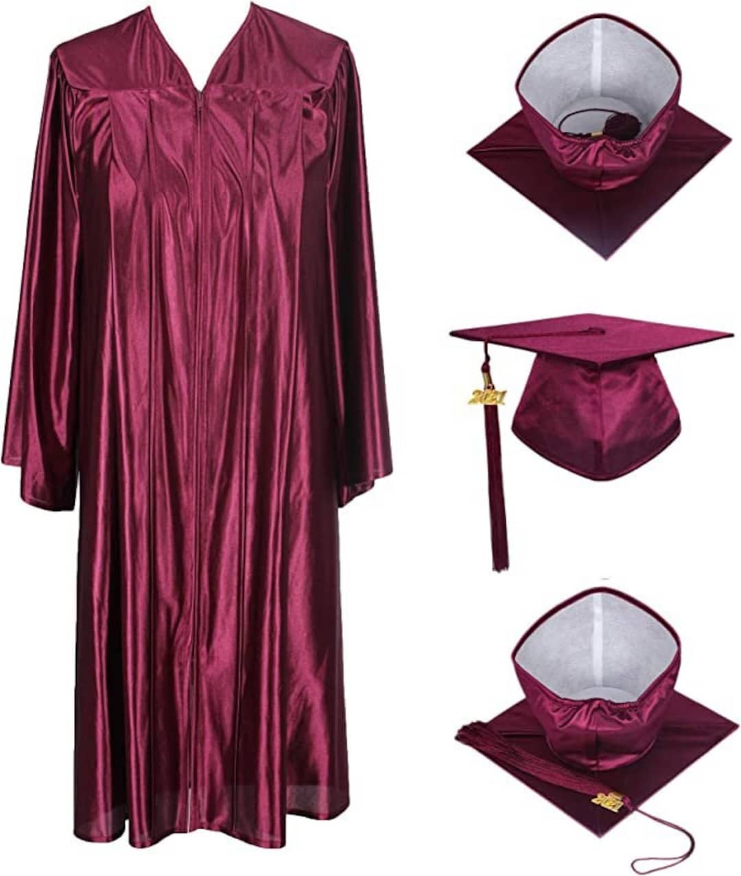 2025 Shiny Maroon Cap and Gown W/ Matching Tassel | Sizes 4'6 - 6'11 ...