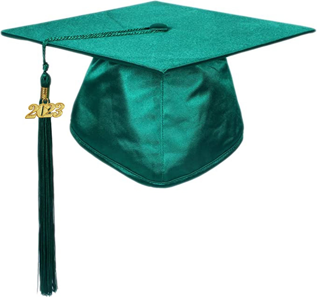 Shiny Dark Green Graduation Cap With Tassel and Gold Year Charm | Blank ...