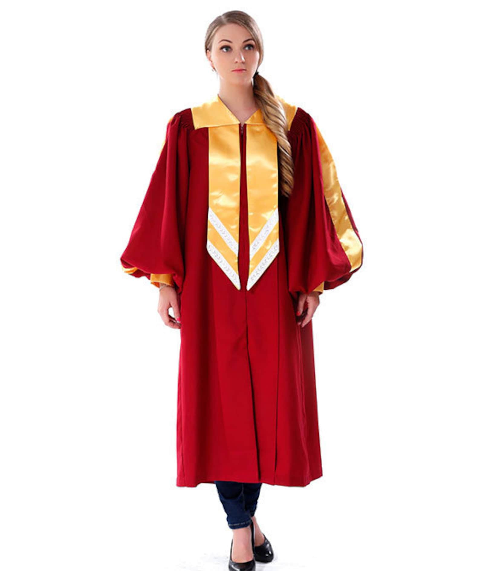 Deluxe Red Choir Robe With Gold Stole Attached and Cuff - Etsy