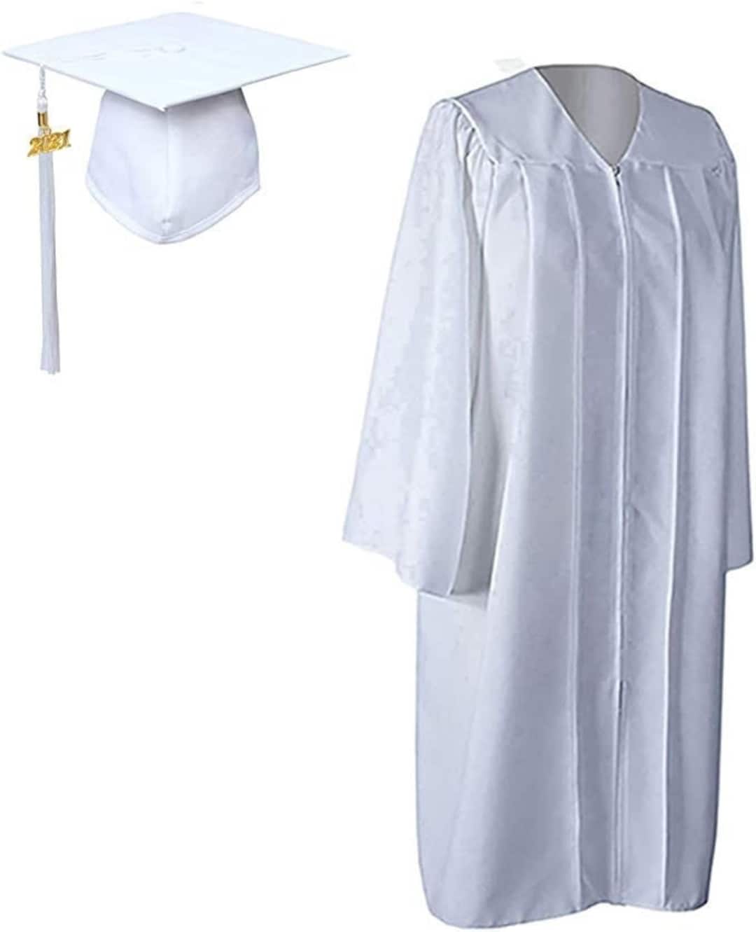 2024 Matte White Cap and Gown W/ Matching Tassel Sizes 4'6 6'11 ...