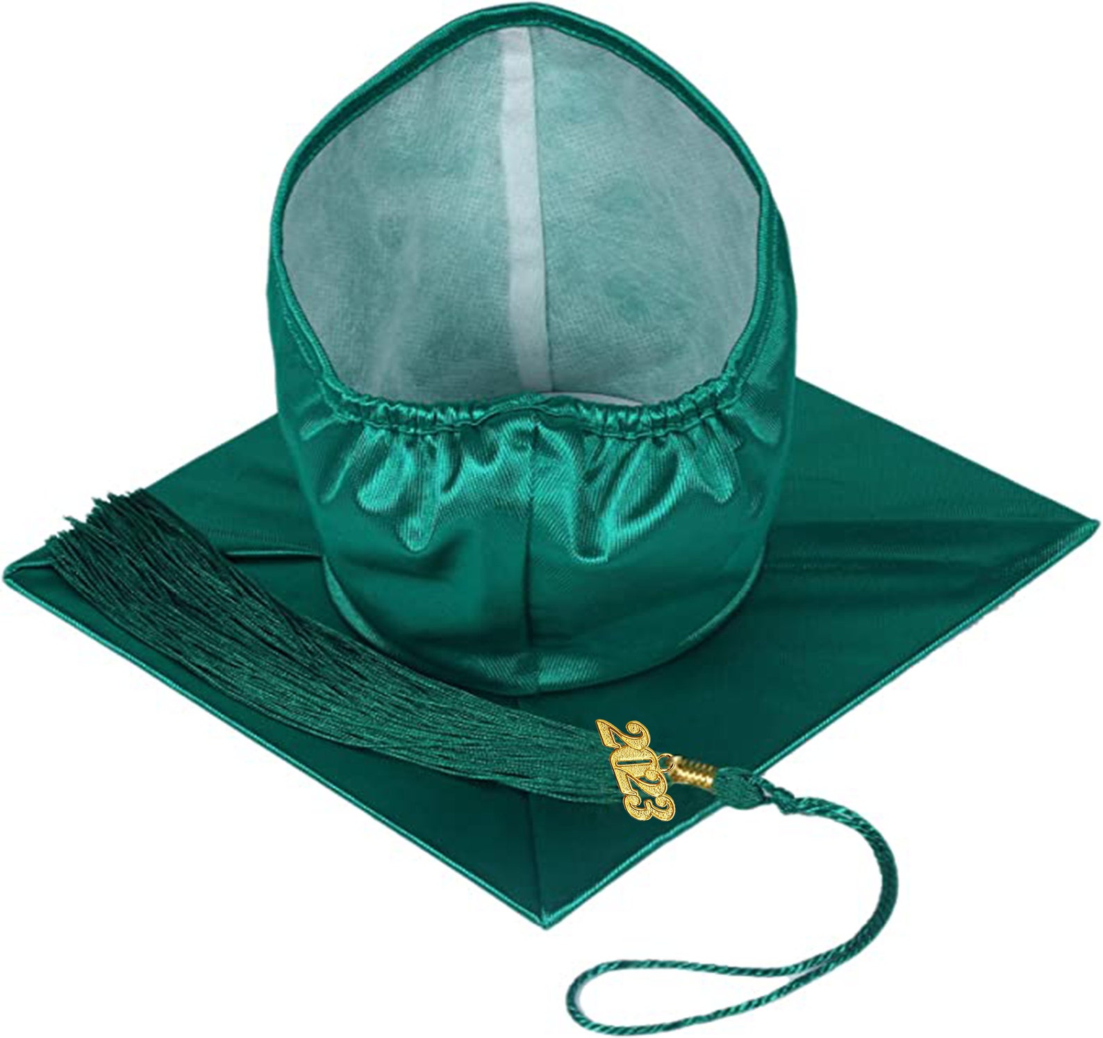 Shiny Dark Green Graduation Cap With Tassel and Gold Year Charm | Blank ...