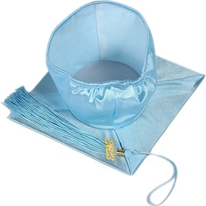 Shiny Light Blue Graduation Cap With Tassel 2025 Date Drop | Blank Grad ...