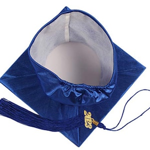 Kids Shiny Royal Blue Graduation Cap W/ Tassel 2024 Date Drop Blank ...