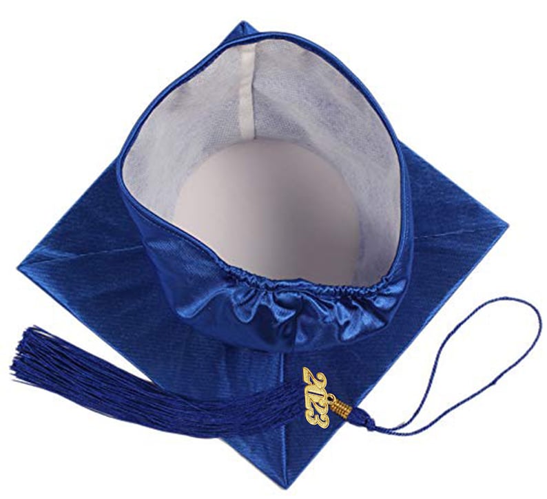 Shiny Royal Blue Graduation Cap With Tassel and Gold Year Charm | Blank ...