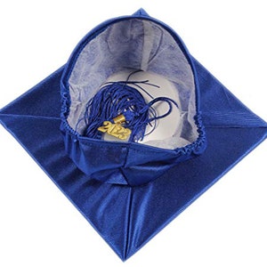 Kids Shiny Royal Blue Graduation Cap W/ Tassel 2024 Date Drop Blank ...