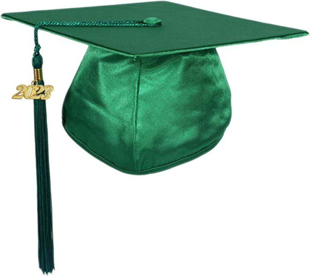 Shiny Green Graduation Cap With Tassel and Gold Year Charm | Blank Grad ...