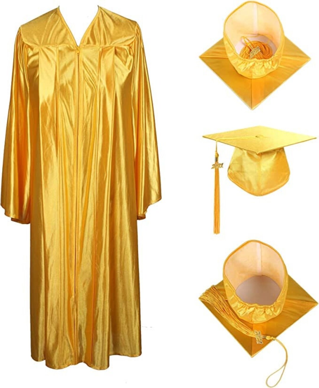 Shiny Gold Cap and Gown W/ Matching Tassel and Gold Year Charm | Sizes ...