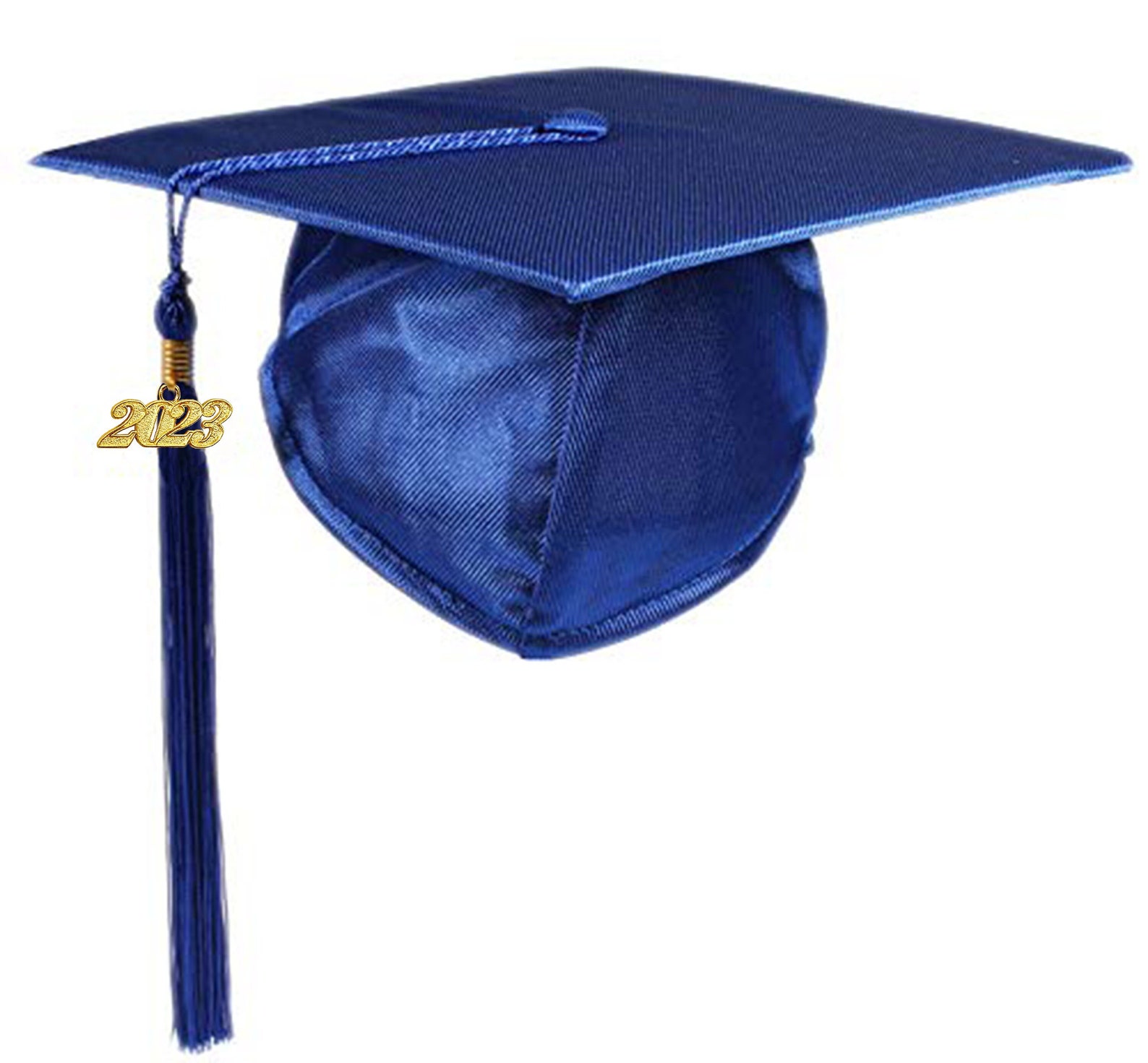 Kids Shiny Royal Blue Graduation Cap W/ Tassel 2024 Date Drop Blank ...