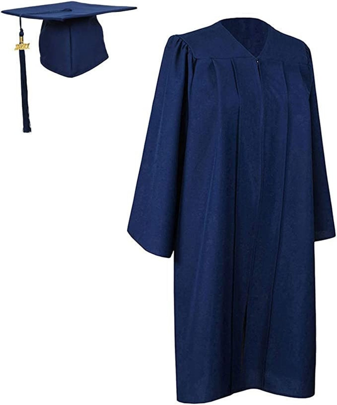 Matte Navy Cap and Gown W/ Matching Tassel and Gold Year Charm | Sizes ...