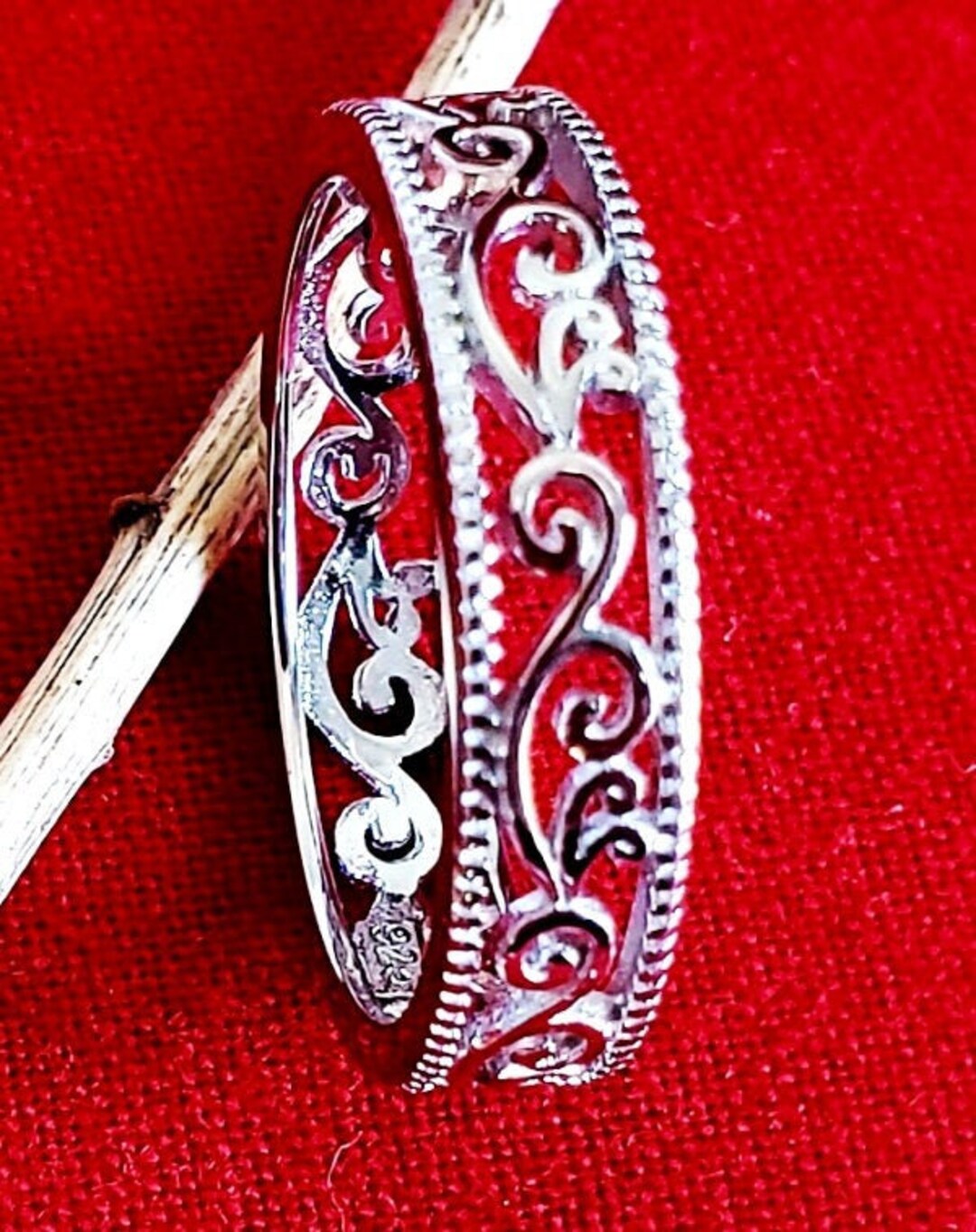 Carved Sterling Silver Finger Ring, Floral Design, Rhodium Plated - Etsy