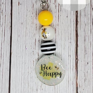 Bee Happy Beaded Keychain, Bee Happy, Bee Gnome, Purse Charm, Bag Charm ...