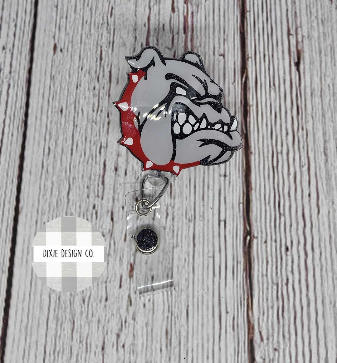 Bulldog Badge Reel, Badge Reel, Dog, School Badge, Badge, Retractable ...