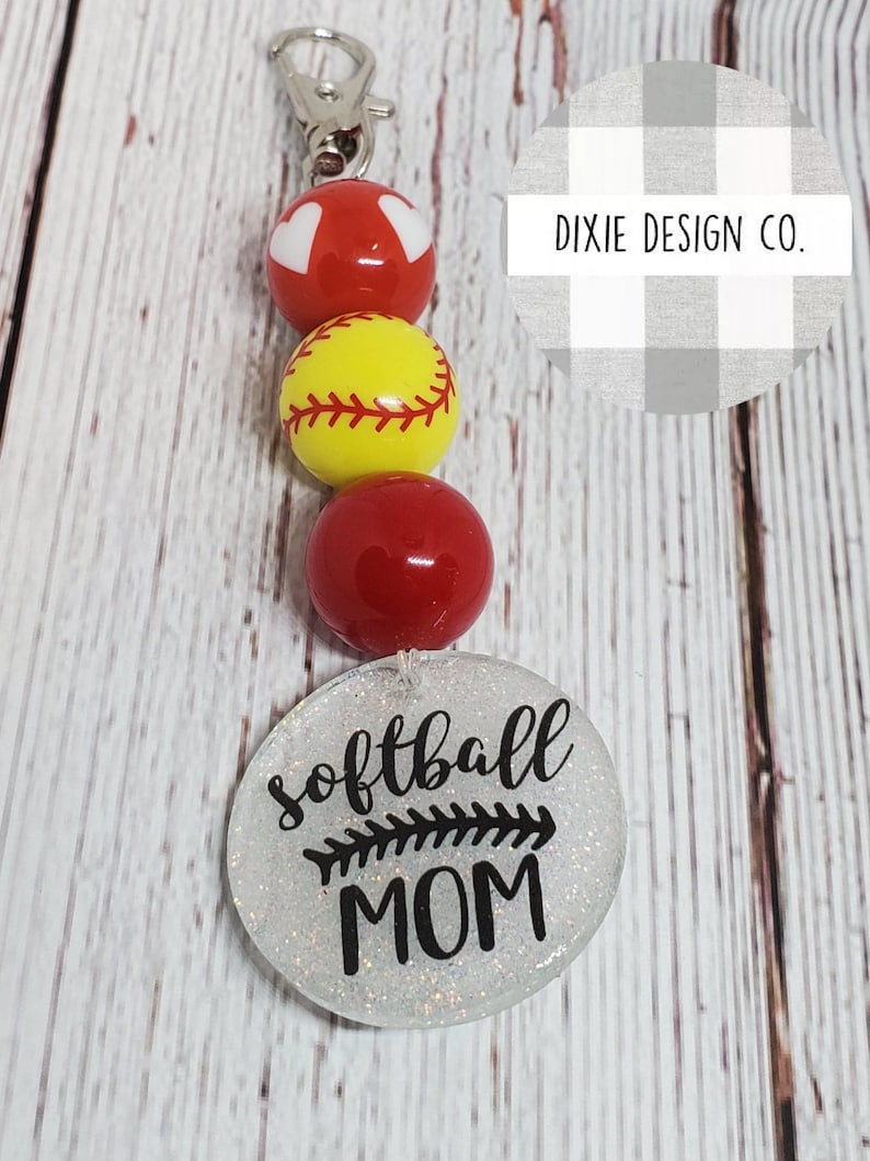 Softball Mom Beaded Keychain, Mom Keychain, Softball, Mom, Gift for Mom ...