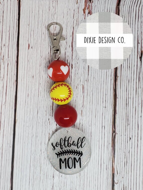 Softball Mom Beaded Keychain Mom Keychain Softball Mom | Etsy