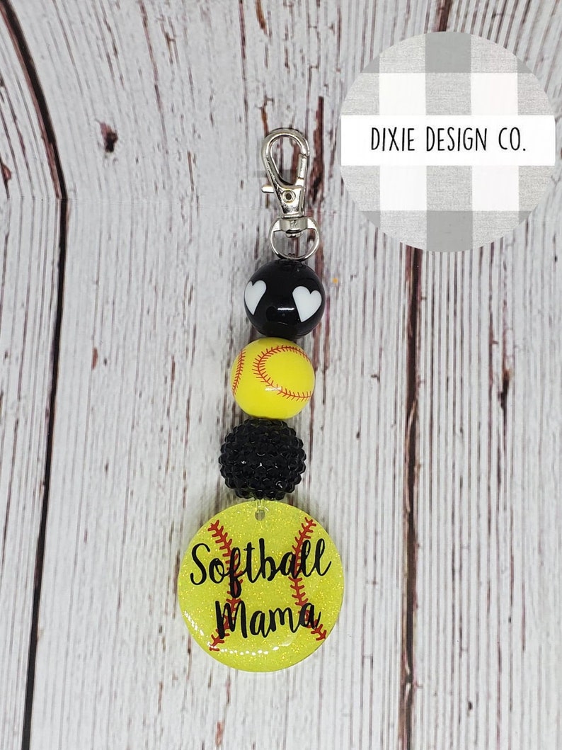 Softball Mama Beaded Keychain Mom Keychain Softball Mom | Etsy