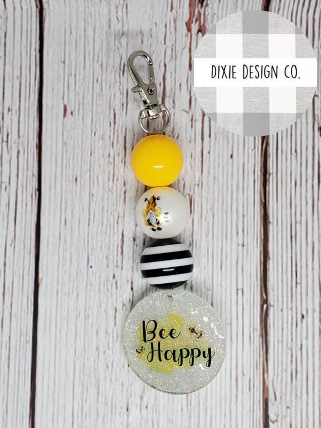 Bee Happy Beaded Keychain, Bee Happy, Bee Gnome, Purse Charm, Bag Charm ...