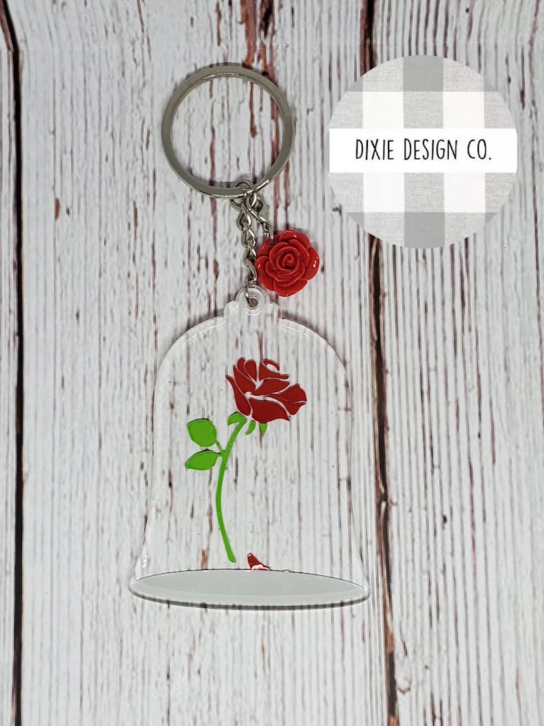 Rose Keychain, Magic Rose, Rose, Falling Petals, Acrylic Keychain, Cute ...