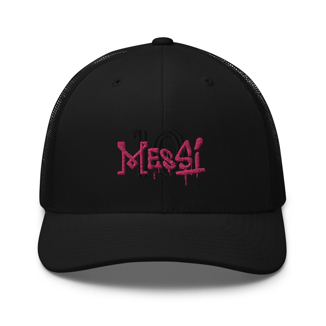 Messi Inter Miami Embroidered Trucker Hat: Black on Black Graffiti Cap ...