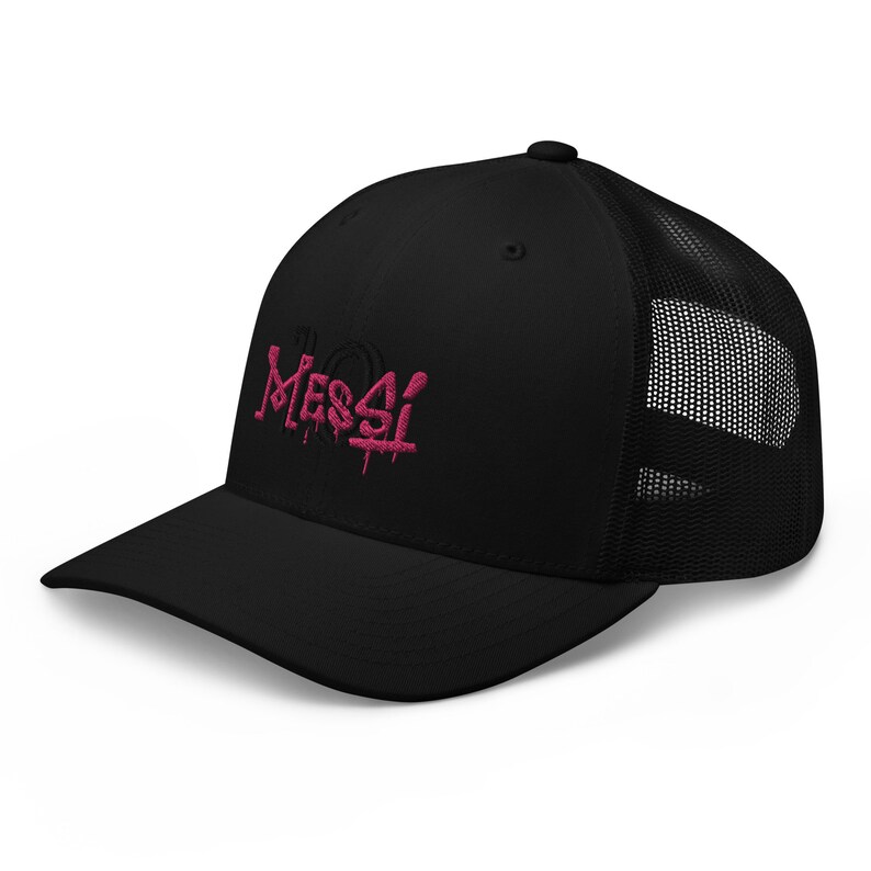 Messi Inter Miami Embroidered Trucker Hat: Black on Black Graffiti Cap ...