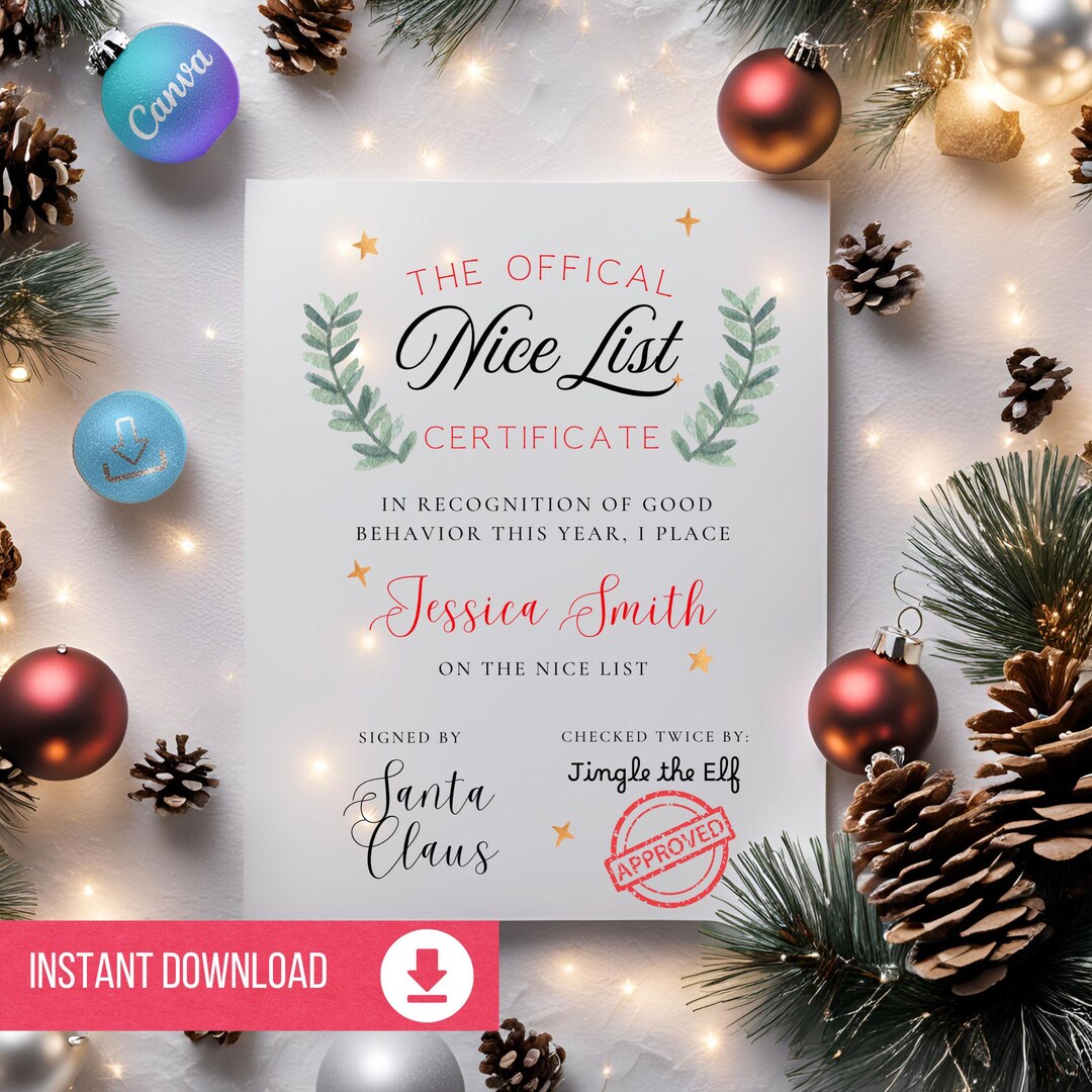 Printable Santa's Nice List Certificate: Christmas Keepsake (edit in ...