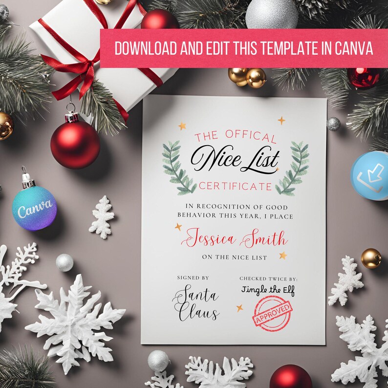 Printable Santa's Nice List Certificate: Christmas Keepsake (edit in ...