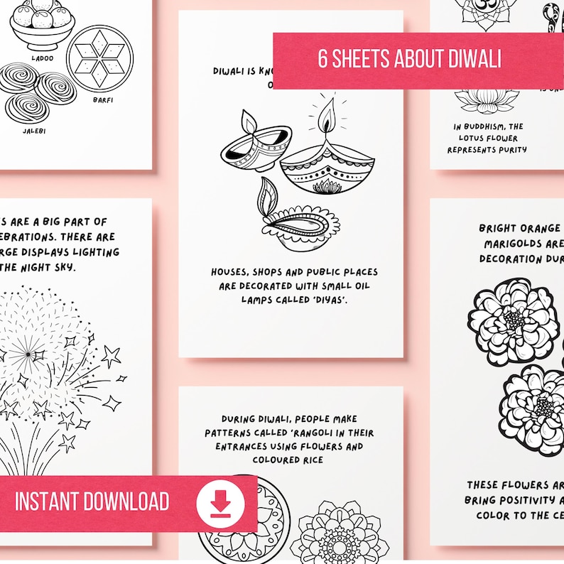 Diwali Coloring Pages: Facts & Activities for Kids (6 Printable A4 ...