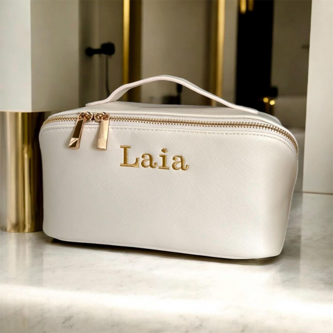 Personalised Embroidered Open Flat Makeup Accessory Case Bag - Lay Flat ...