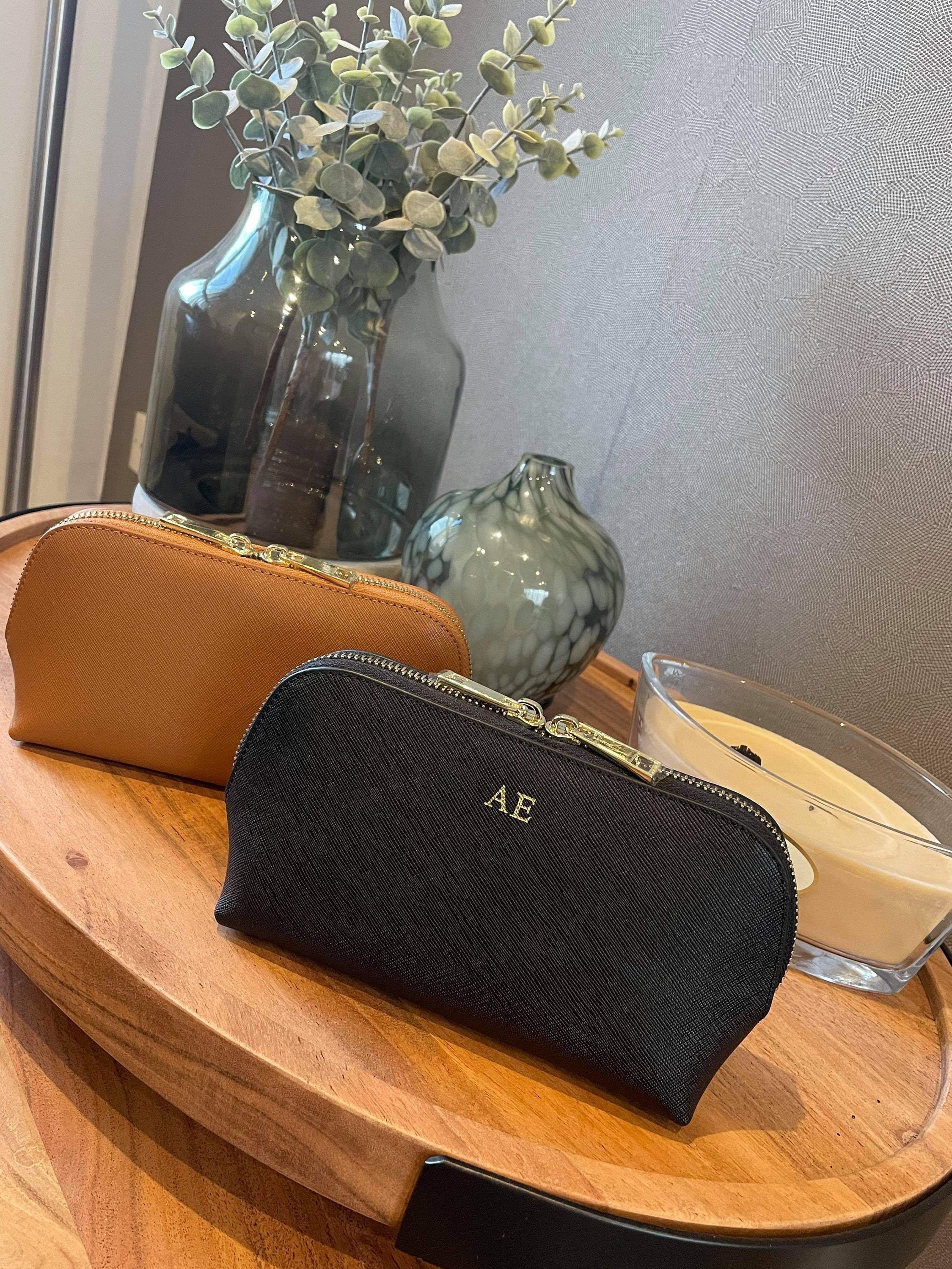 Personalised Leather Makeup Bag Initial Make up Case - Etsy UK