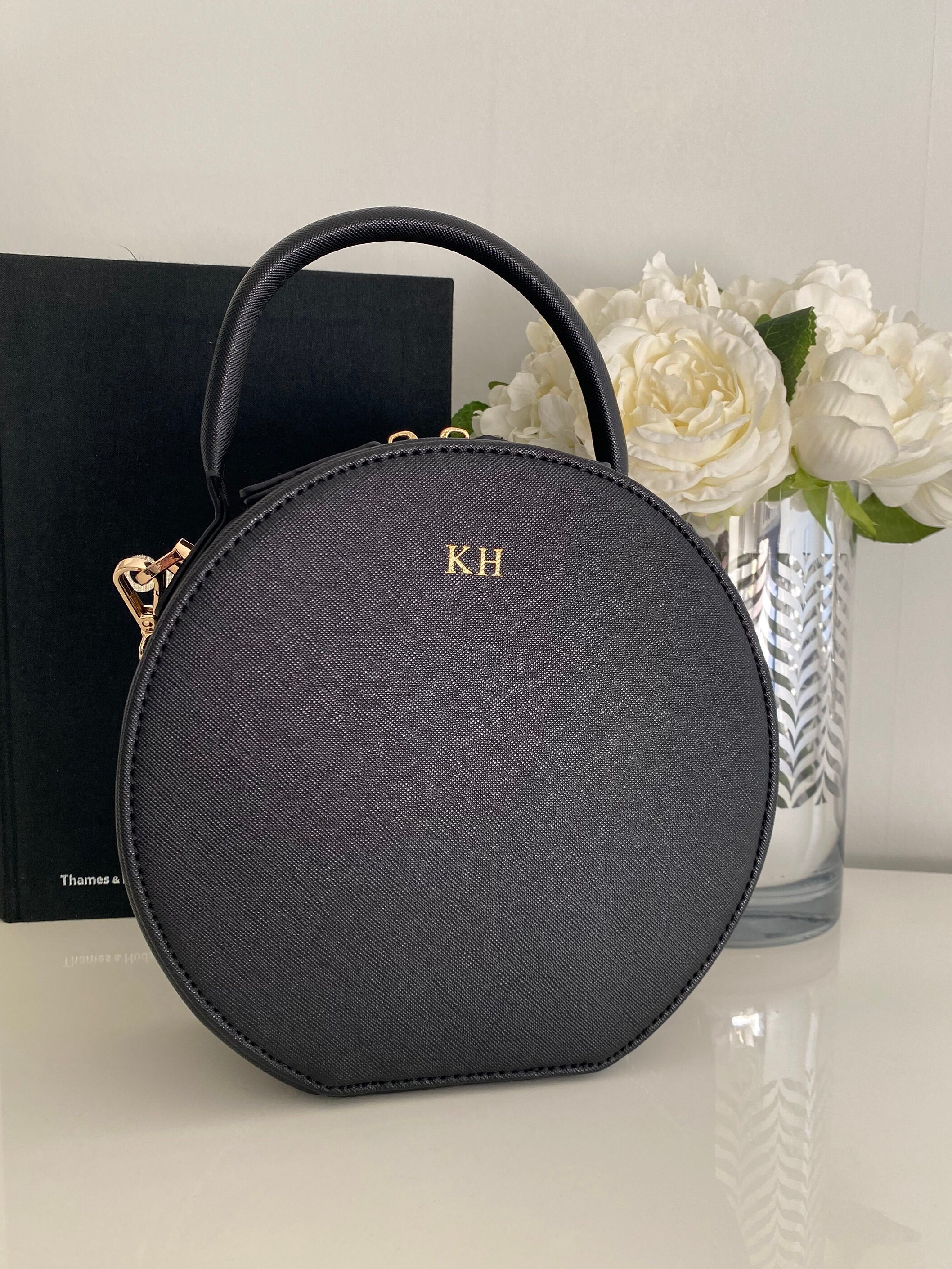 Personalised Round Circle Cross Body Bag - Vegan Leather Handbag ...