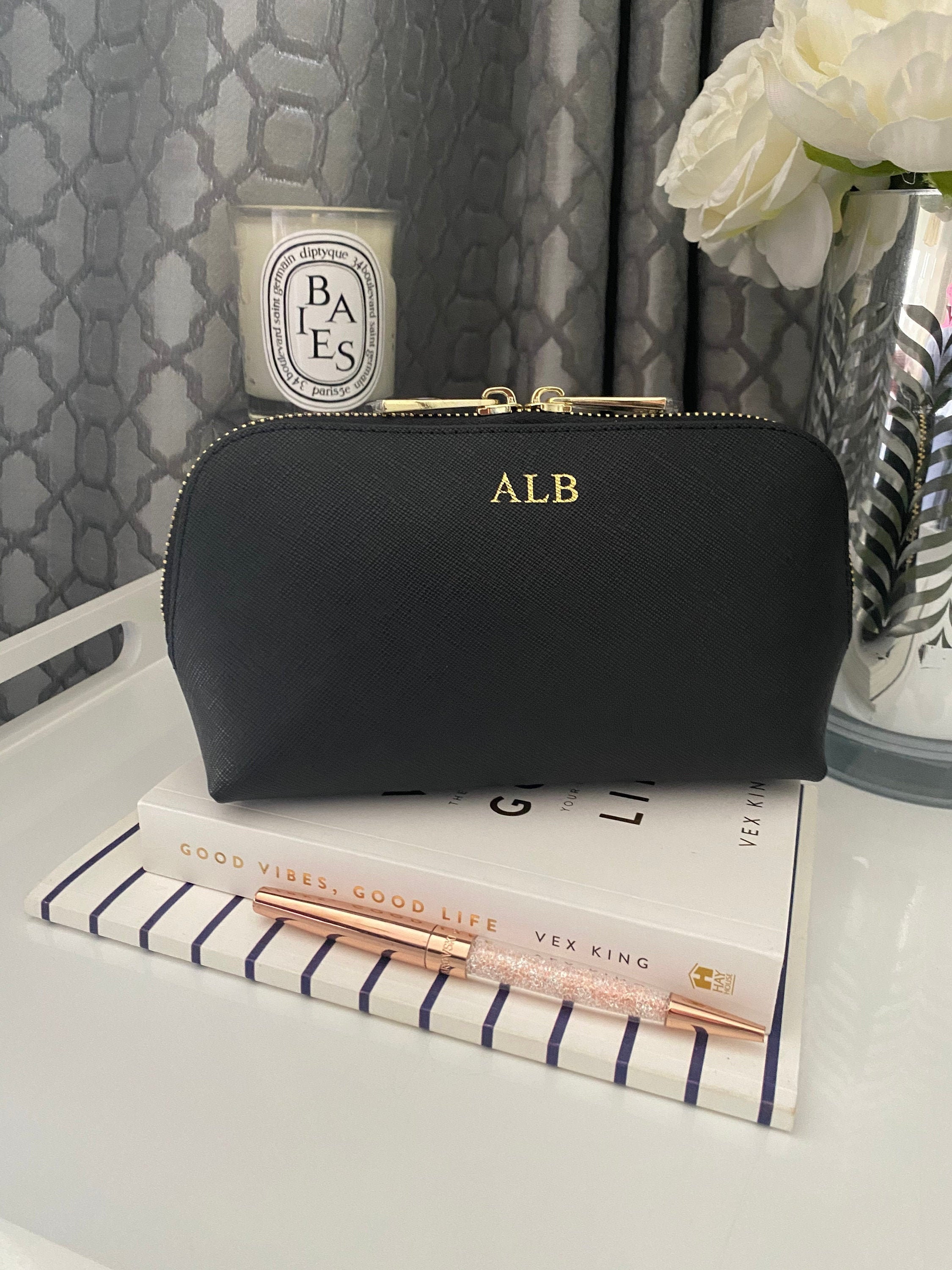 Personalised Leather Makeup Bag Initial Make up Case - Etsy UK