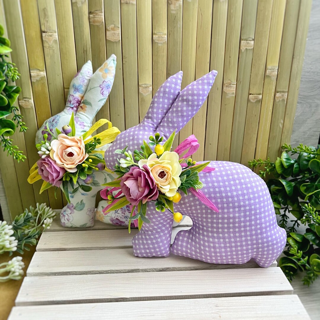 Purple Fabric Easter Bunny With Flowers Spring Easter Decor Fabric ...
