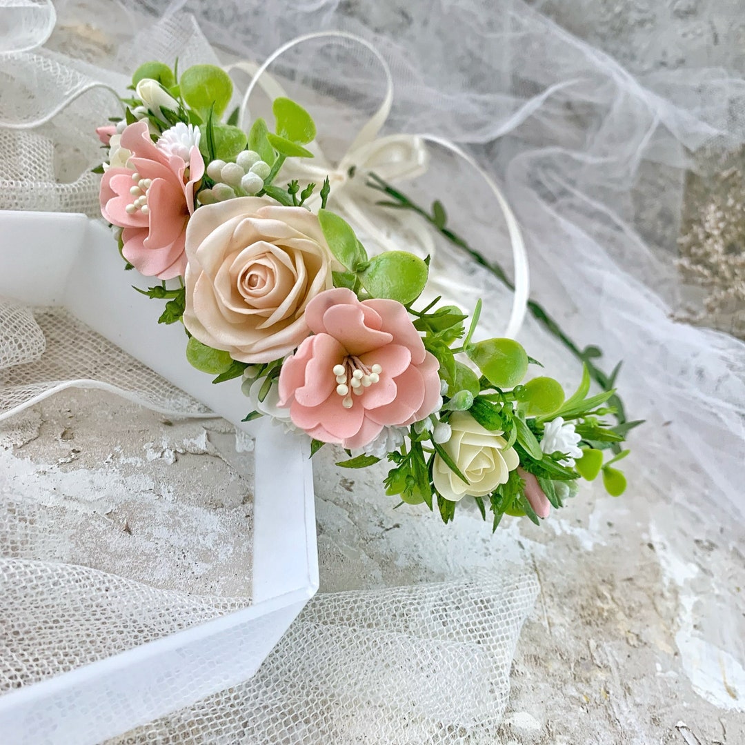 Handmade Floral Wedding Crown, Boho Hair Wreath - Etsy