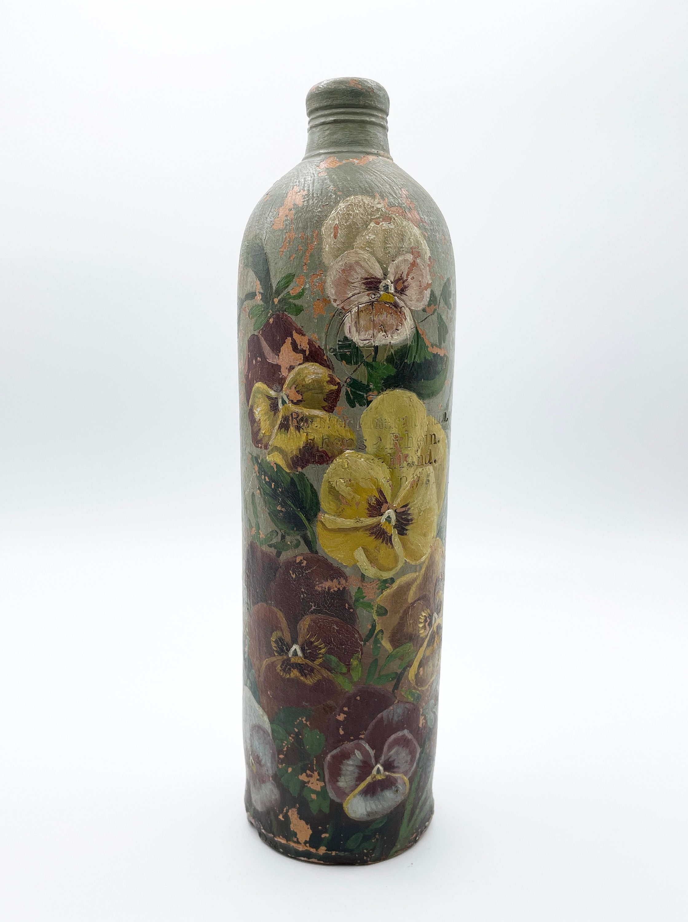 Antique Stoneware Bottle With Hand Painted Pansies - Etsy