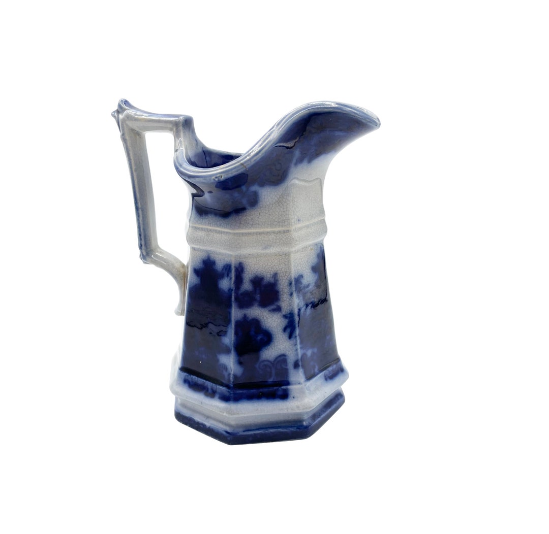 Antique Flow Blue Transferware Pitcher - Etsy