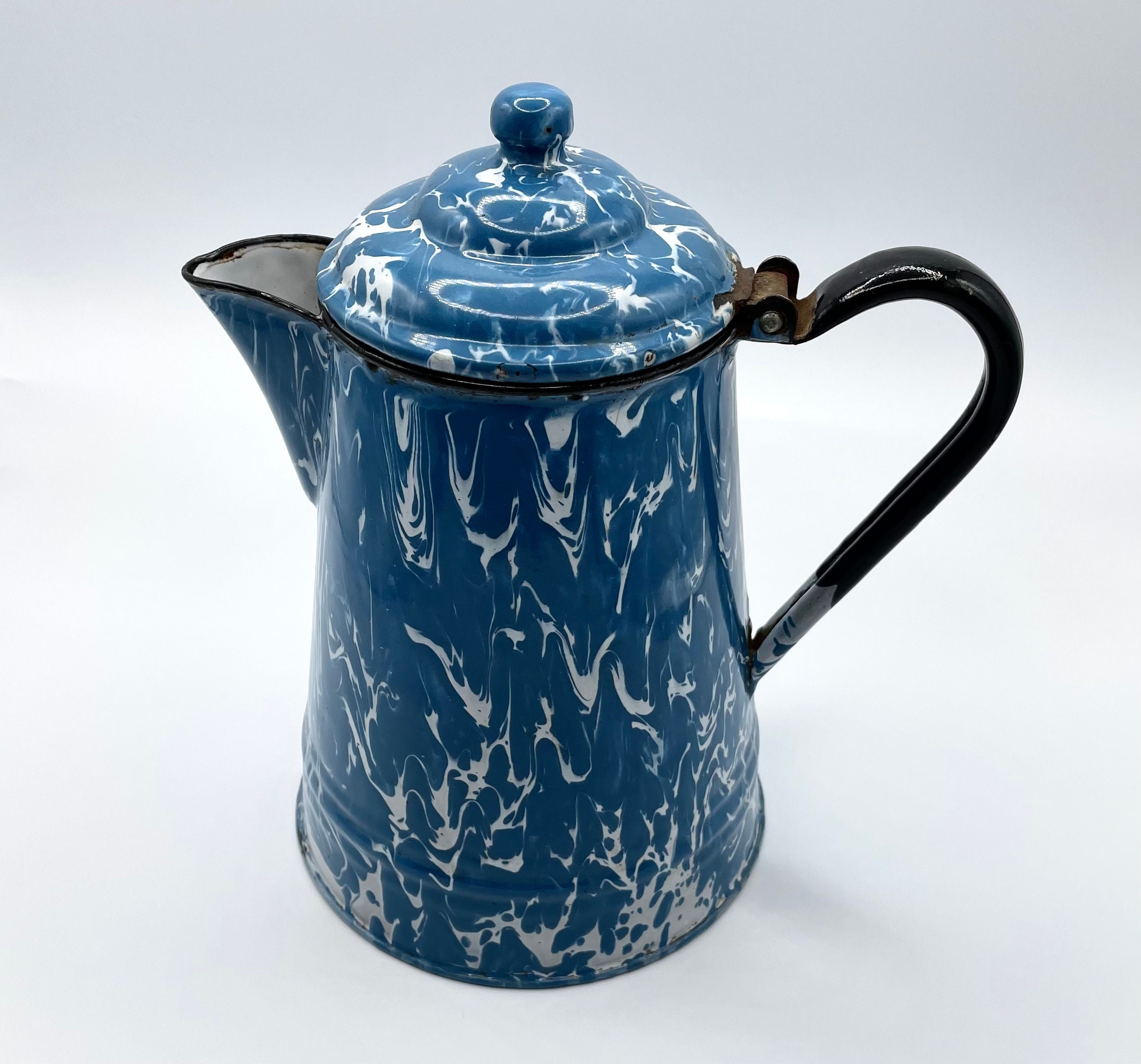 Antique Blue and White Swirl Agate Ware Coffee Pot - Etsy