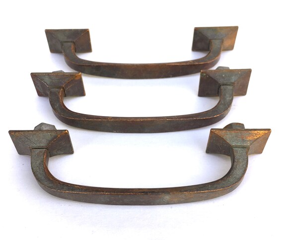 Set of 3 Antique Brass Filing Cabinet Drawer Pulls | Etsy
