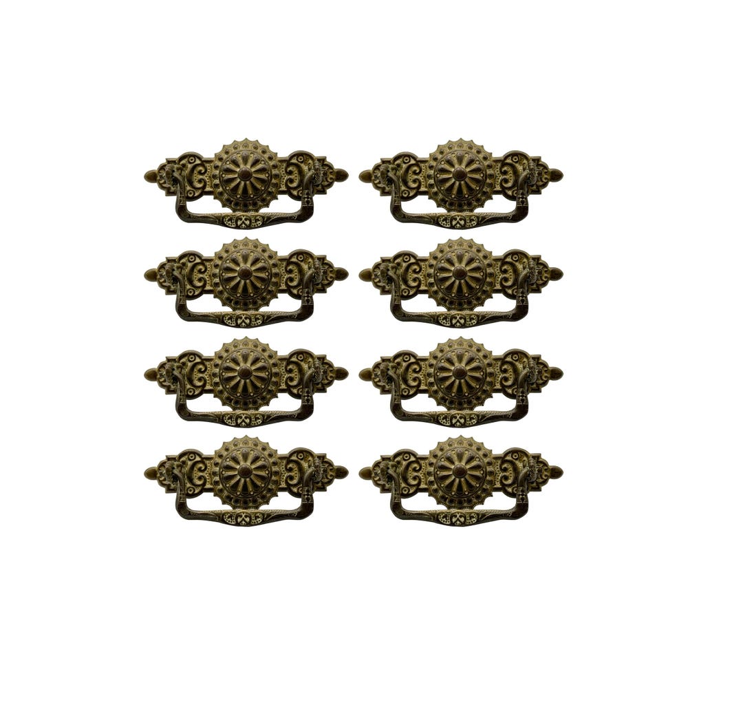 Set of 8 Antique Stamped Brass Drawer Pulls - Etsy