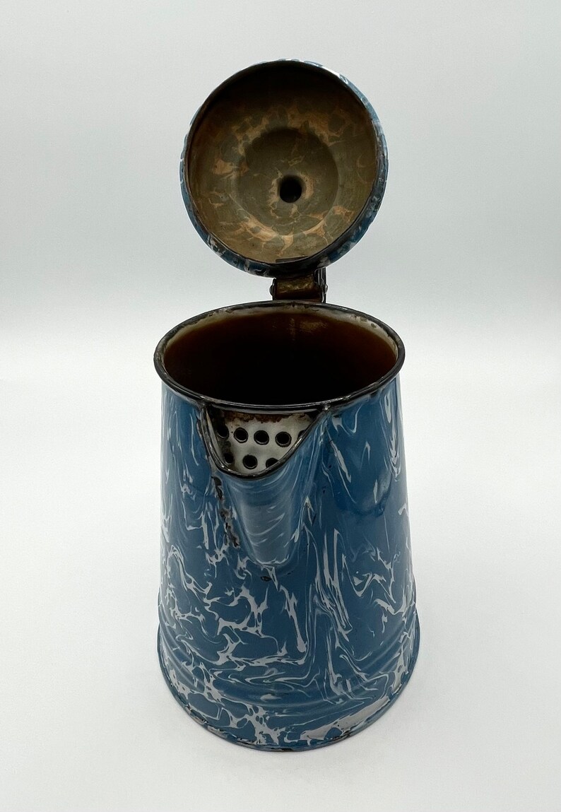Antique Blue and White Swirl Agate Ware Coffee Pot - Etsy