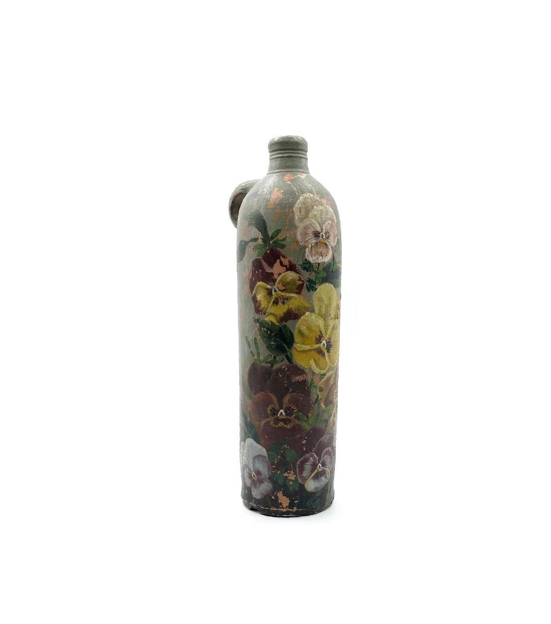 Antique Stoneware Bottle With Hand Painted Pansies - Etsy