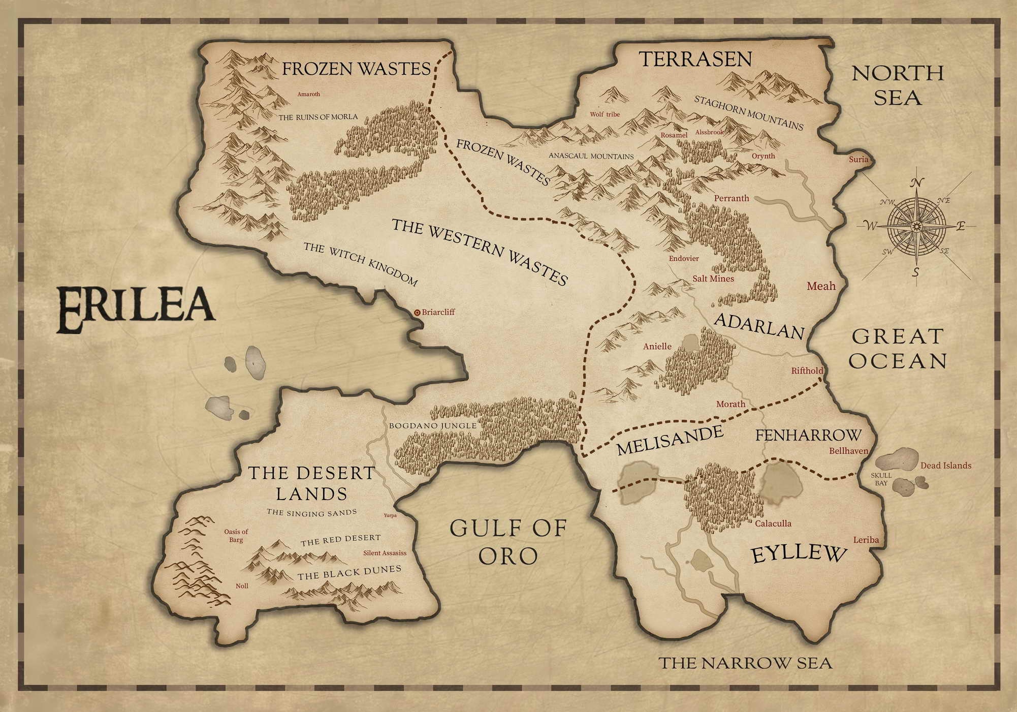 Erilea Map , Throne of Glass Erilea Map Vintage Style Sarah J Maas ...