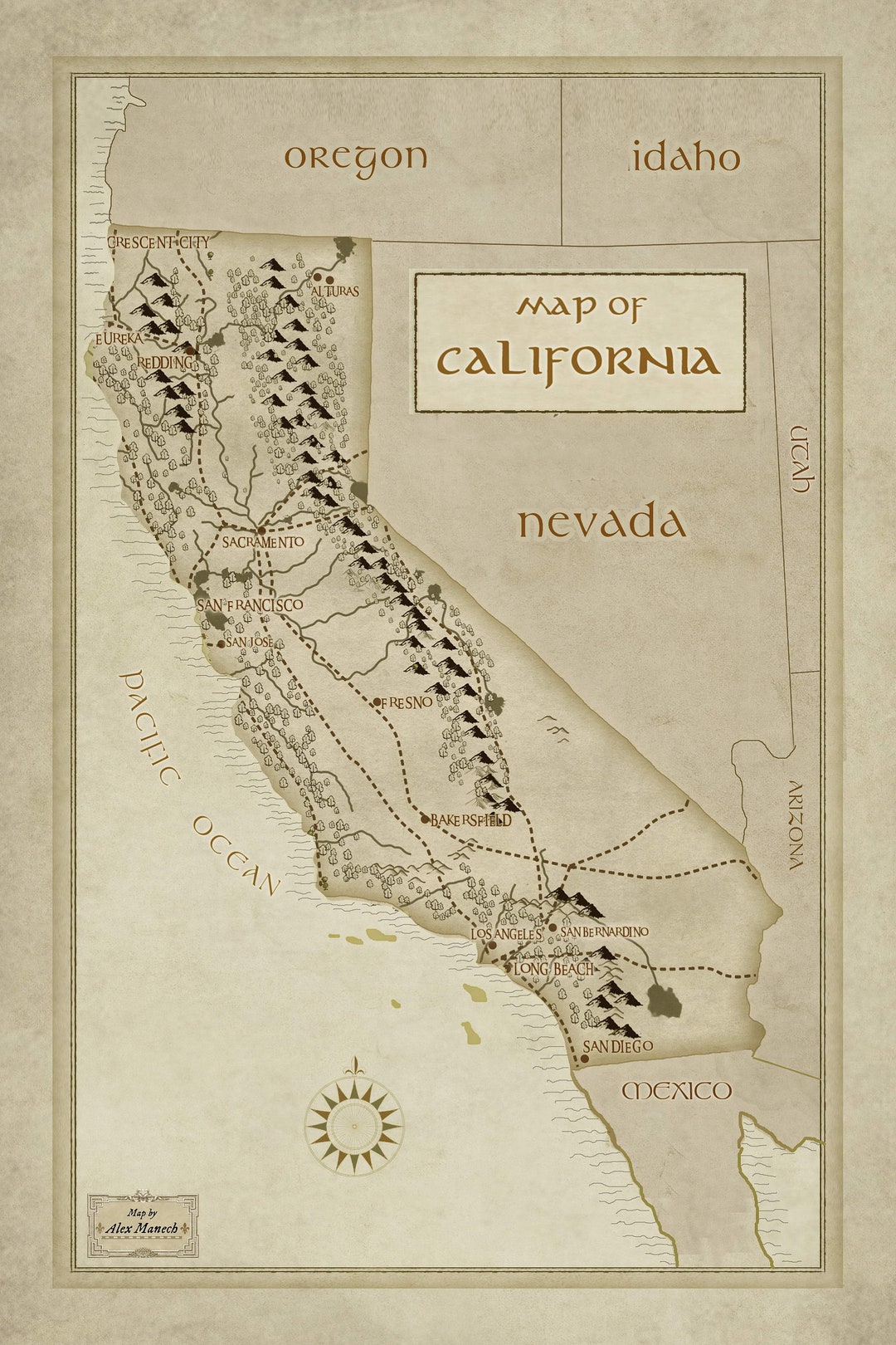 Vintage Fantasy Map CALIFORNIA Fantasy Map, Old California Map ...