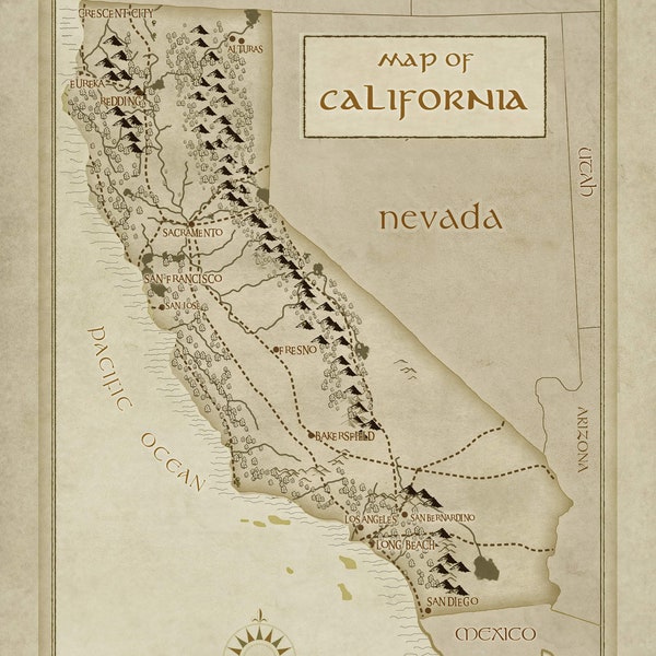 Tolkien Map of California - Etsy