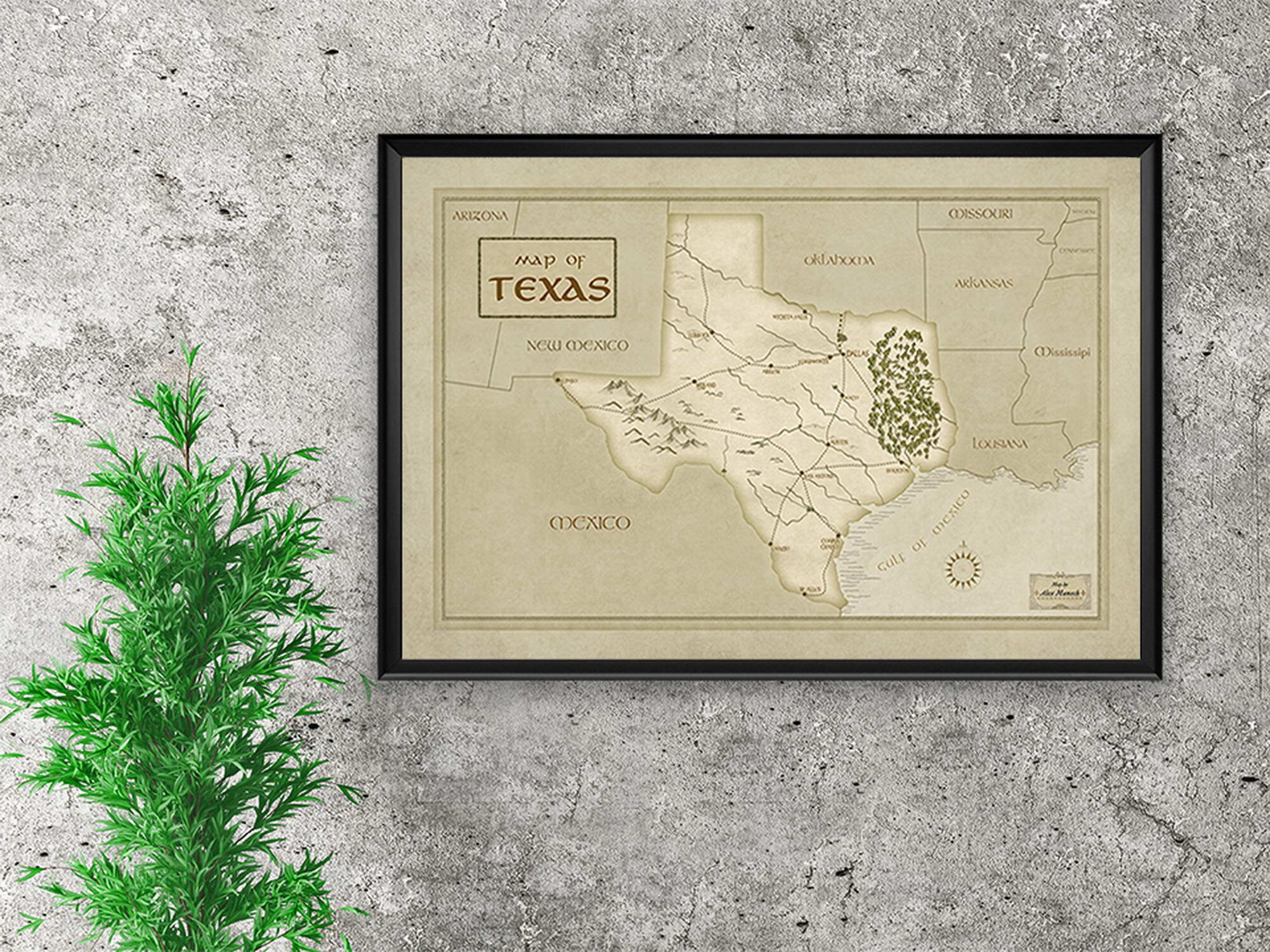 Vintage Fantasy Map Texas Fantasy Map Old Texas Map Texas - Etsy UK