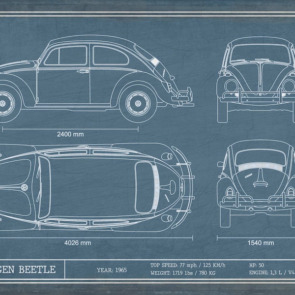 Vw Beetle Blueprint - Etsy