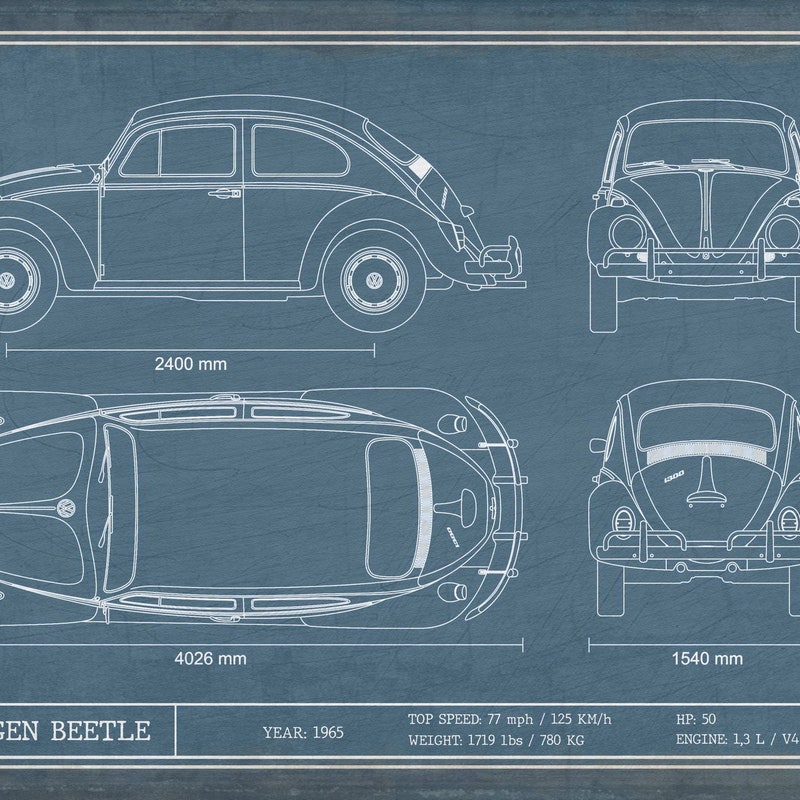 Vw Beetle Blueprint - Etsy