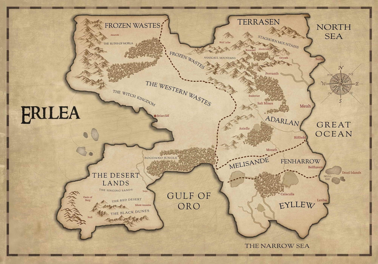 Erilea Map , Throne of Glass Erilea Map Vintage Style Sarah J Maas ...