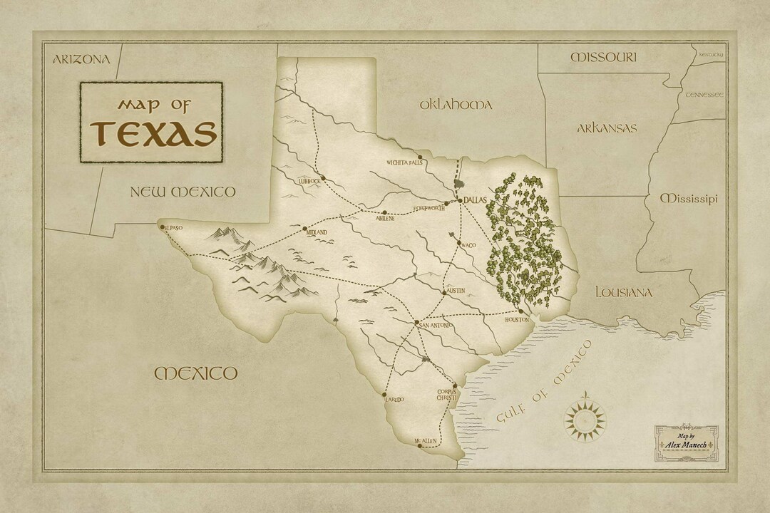 Vintage Fantasy Map Texas Fantasy Map Old Texas Map Texas - Etsy UK