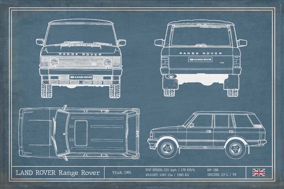 Dessin de construction LAND ROVER Range Rover 1991, plan dœuvre dart ...