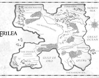 Erilea Map , Throne of Glass Erilea Map Vintage Style Sarah J Maas ...